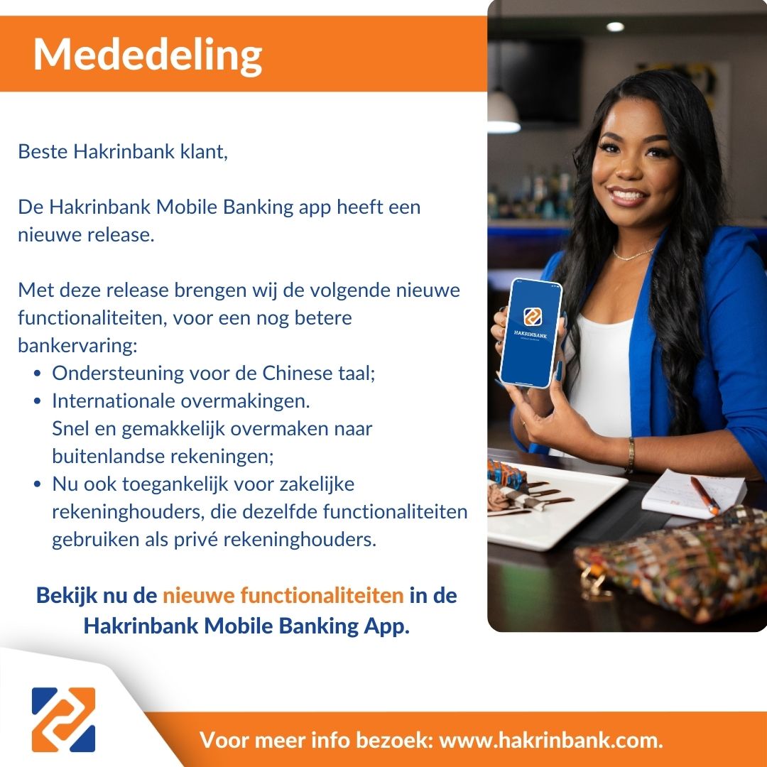 Nieuwe functionaliteiten in Mobile Banking App | Hakrinbank NV